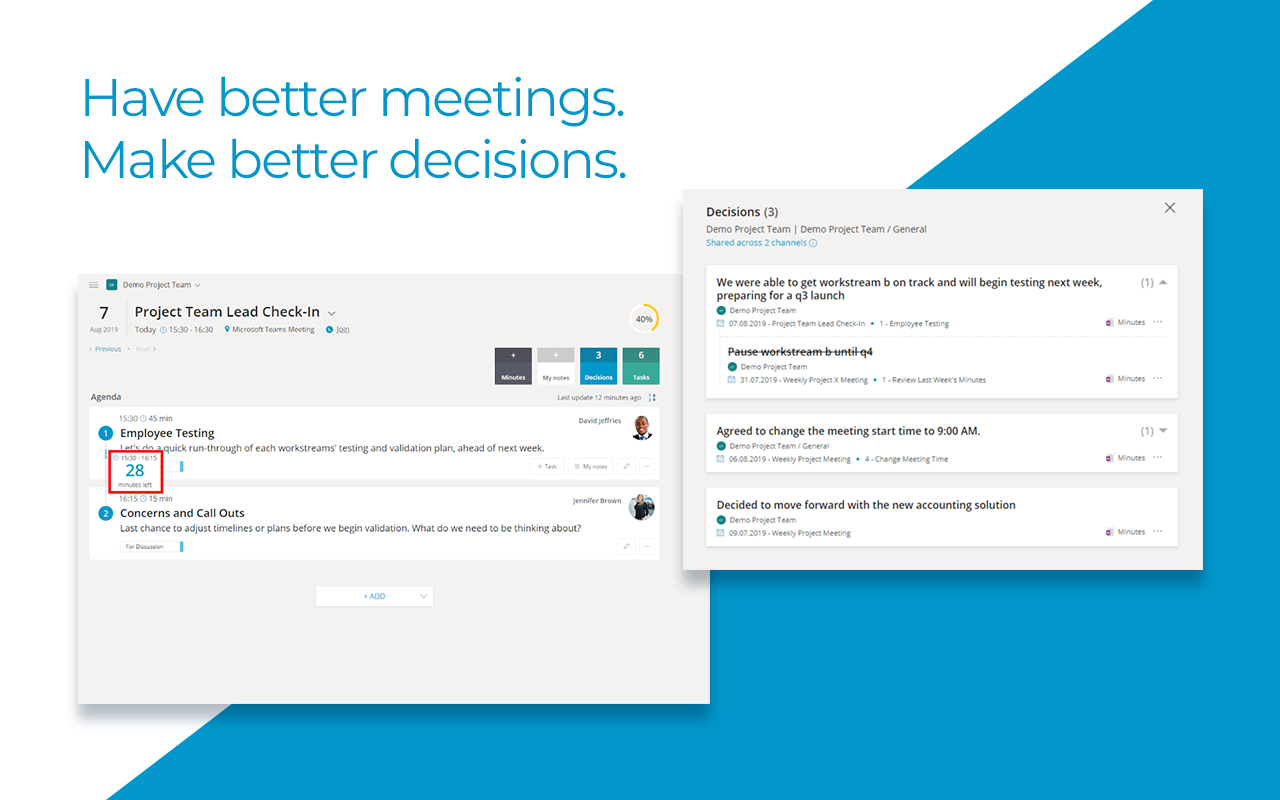 Decisions adds an agenda time tracker and advanced decision management