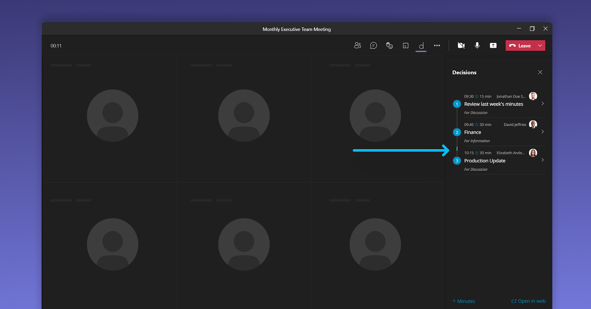 Decisions and Microsoft Teams keep meetings on track and on time